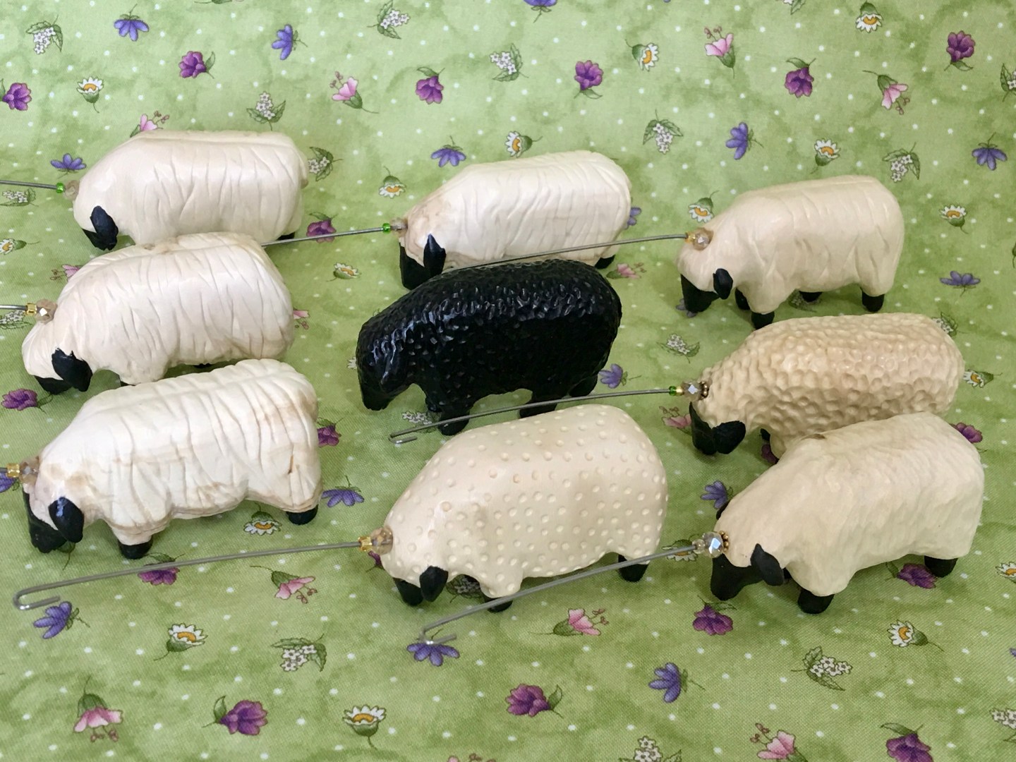 Carved Sheep Spinning Wheel Hooks | Whimsical Ewe
